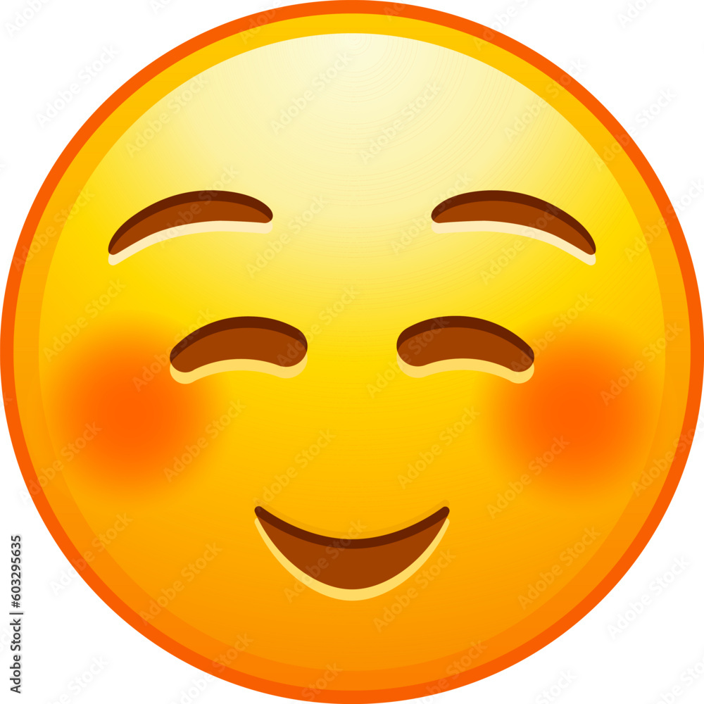 Top quality emoticon. Cute smiling emoji. Happy face with flushed ...