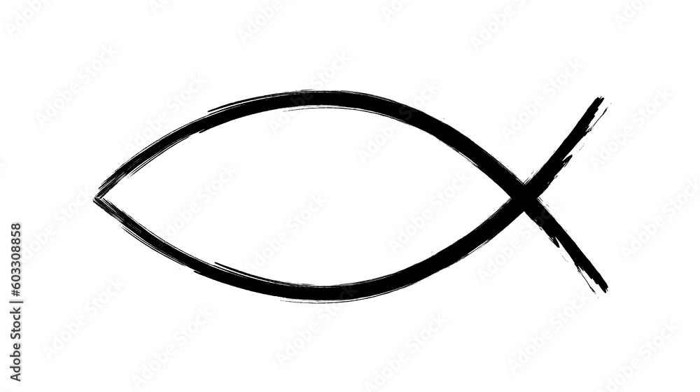 Christian symbol fish in grunge brush stroke. Jesus fish icon religious ...