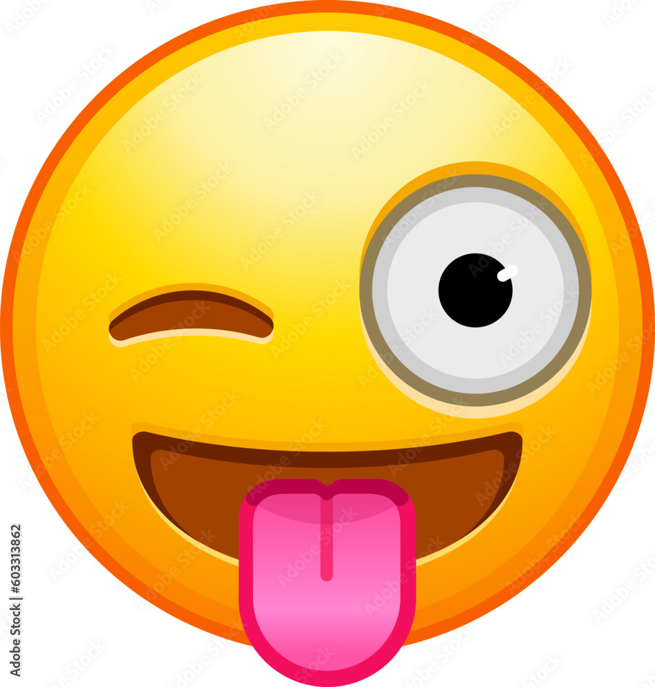 Top quality emoticon. Winking emoji with tongue. Crazy emoticon with stuck-out tongue and ...