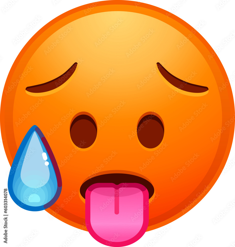 Top quality emoticon. Hot emoji. Overheated emoticon, red face with ...