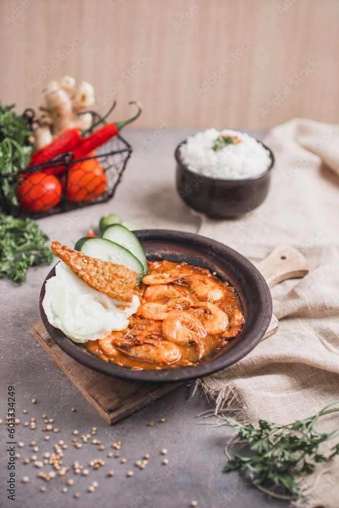 Udang sambal gami or spicy prawn is Traditional food from Indonesia ...