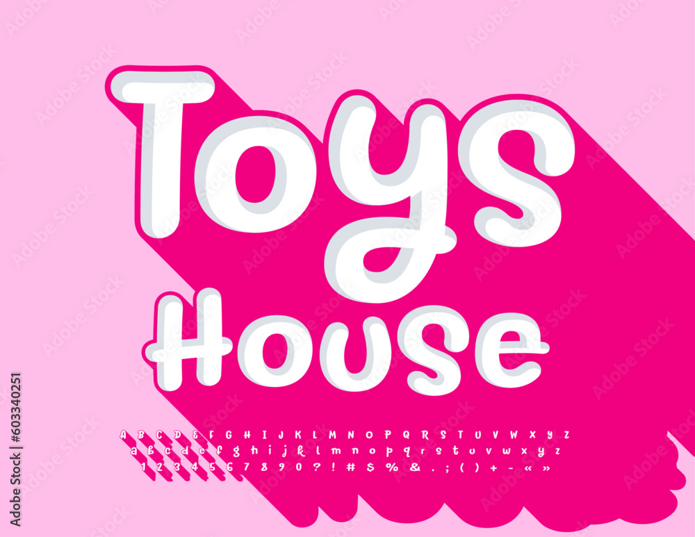Vector creative poster Toys House. Cute handwritten Font. Bright ...