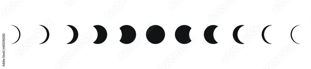 Moon phases icon set. Cartoon lunar phases silhouettes collection ...