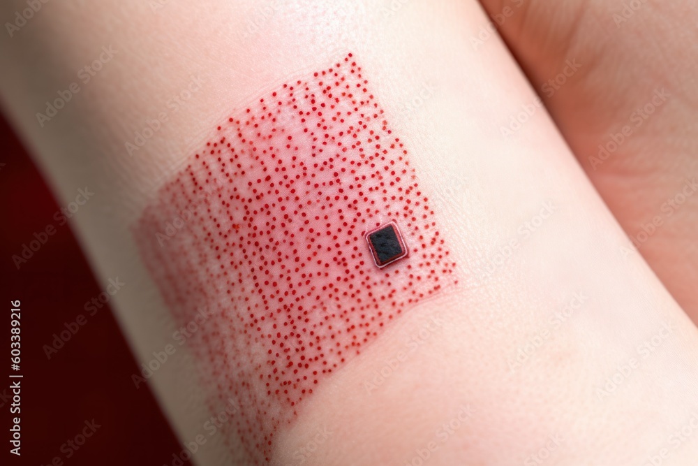 Nanotechnology in health sector depicted by a medical patch applied on ...