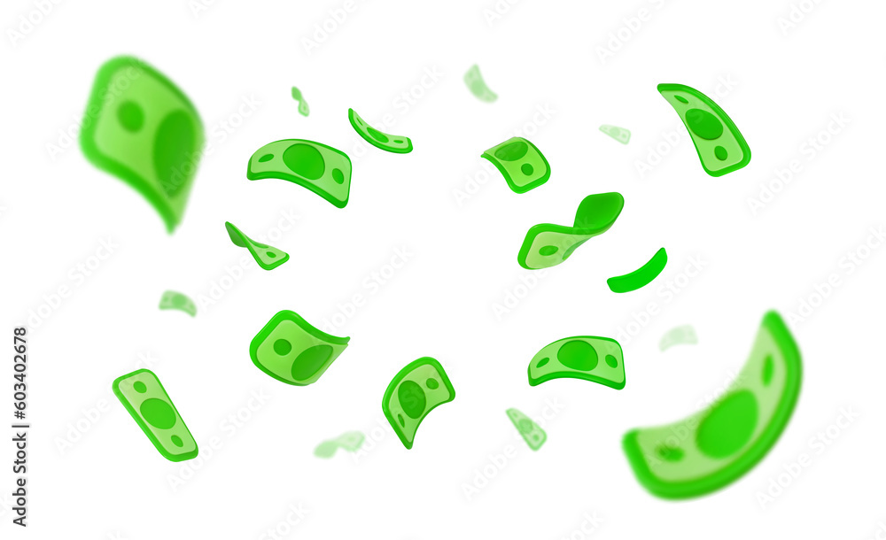 Falling dollars currency 3d cartoon illustration. Isolated cartoon US ...