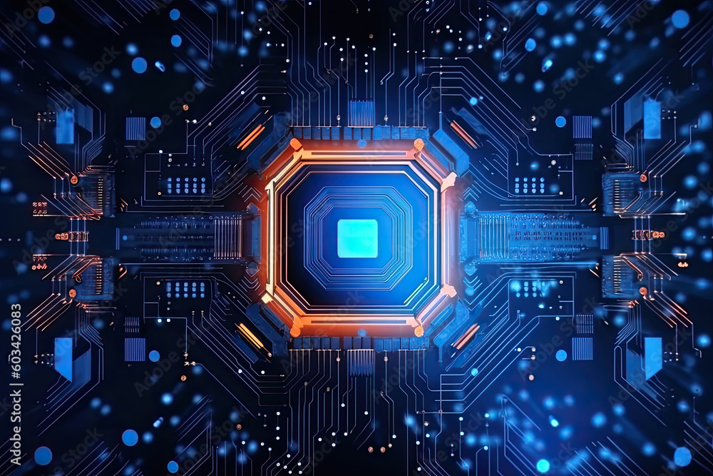 Artificial intelligence and humanoid head with neural network, quantum computing, advanced ...