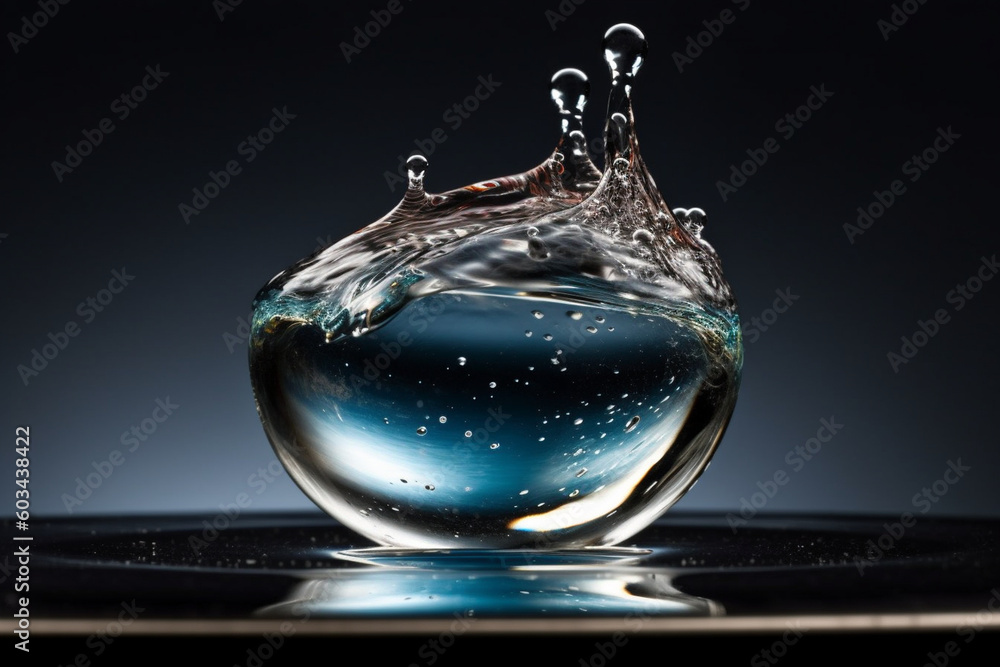High-speed photograph capturing a water droplet frozen in mid-air ...