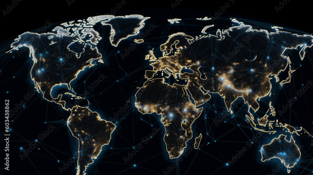 A map of interconnected cities represented by dots, highlighting the ...