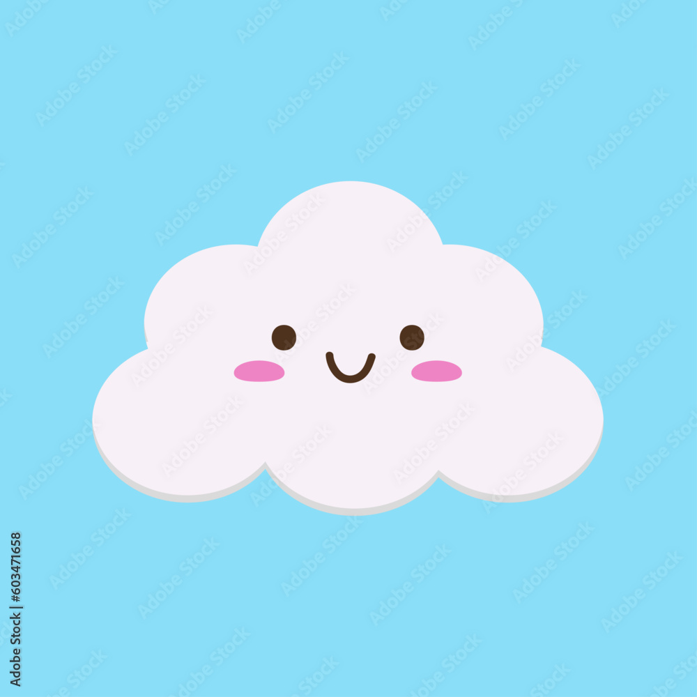 Cute smiling Kawaii cloud character. Isolated on a blue background ...