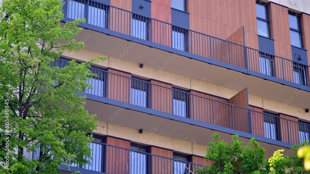 Apartment building with bright facades. Modern minimalist architecture ...