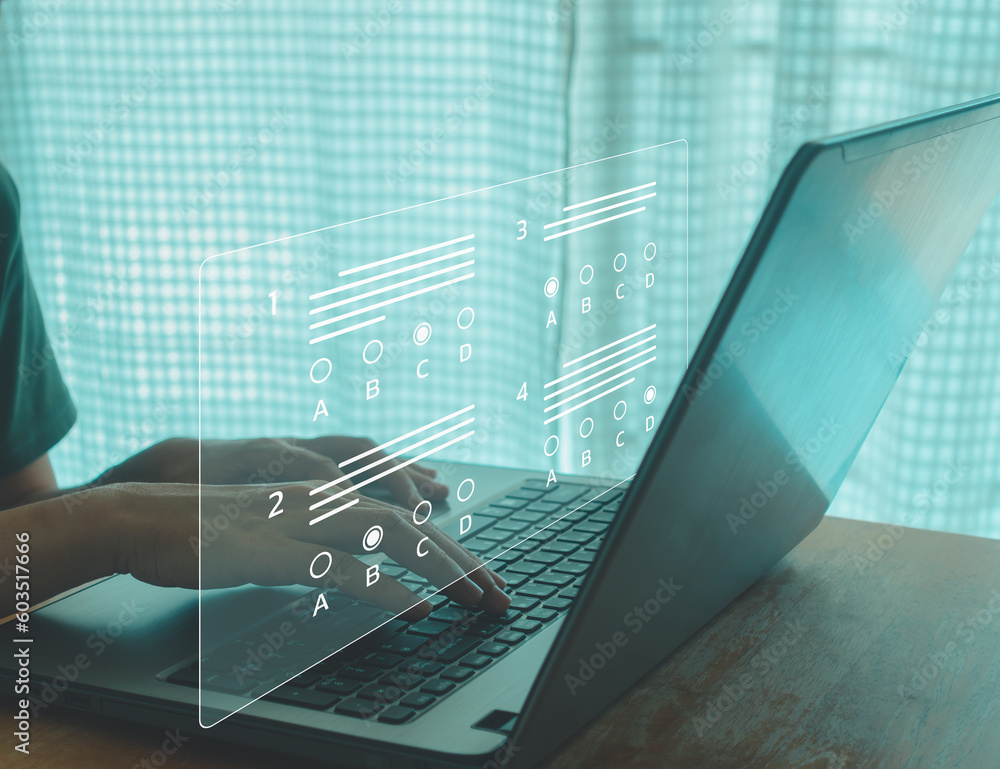 online exam, choose correct answer in test. Virtual test, questionnaire ...