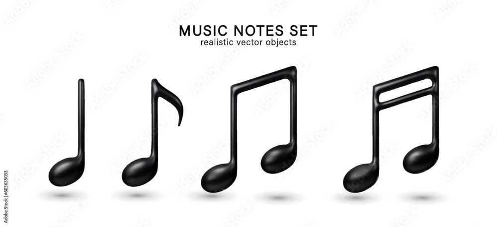 Black music notes collection isolated on transparent background. Vector ...