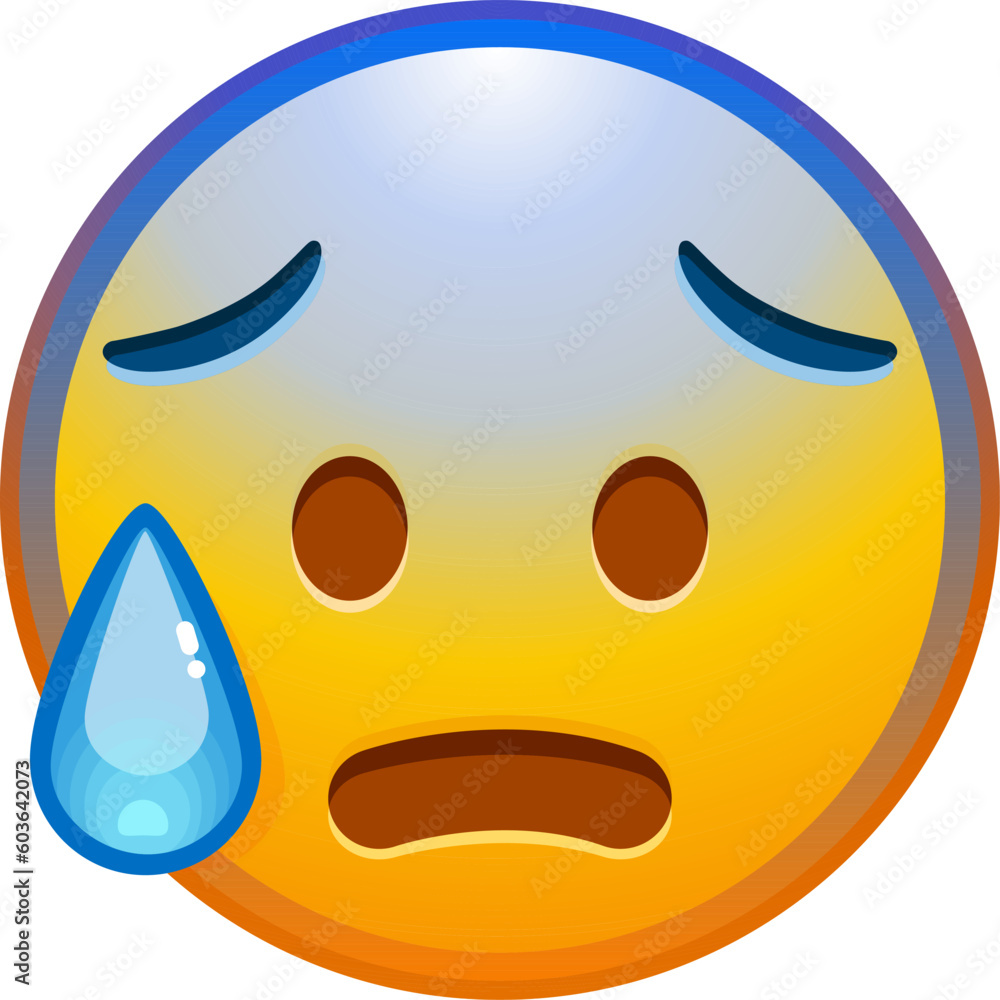Anxious emoji with sweat. Concerned emoticon with blue forehead and ...