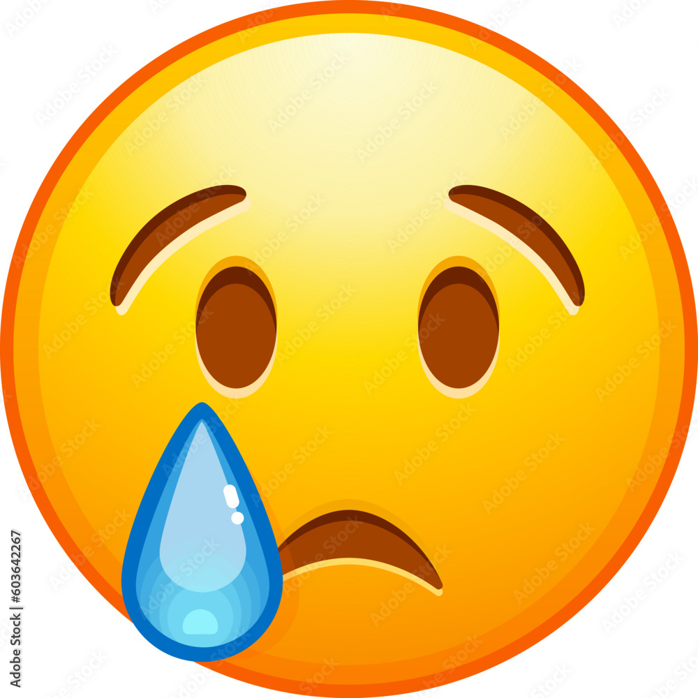 Crying emoji. Sad emoticon face with tear drop. Detailed emoji icon ...