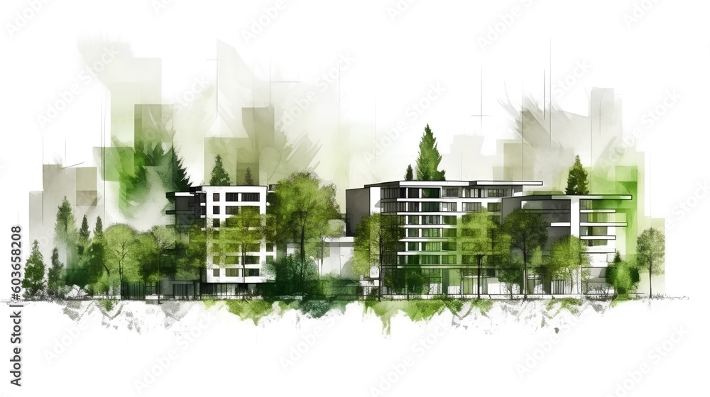 Sketch of a sustainable development project isolated on a white ...