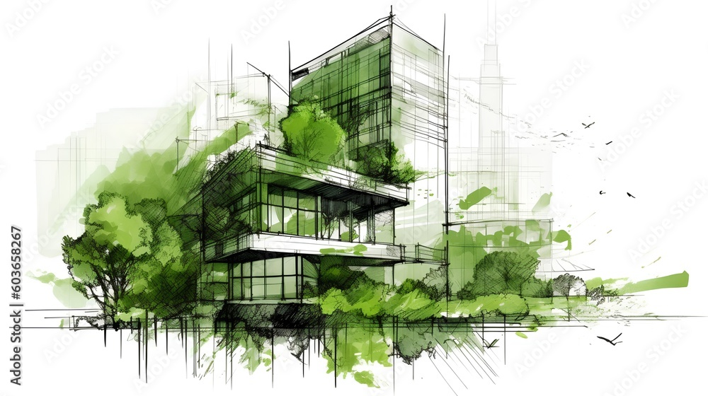 Sketch of a sustainable development project isolated on a white ...