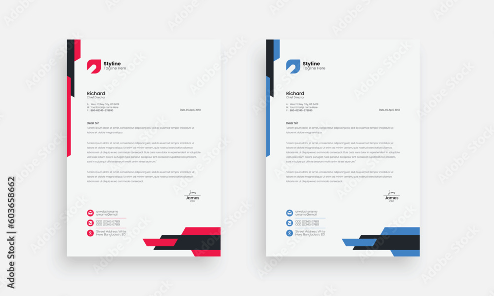 professional red and blue letterhead & clean business letterhead style ...