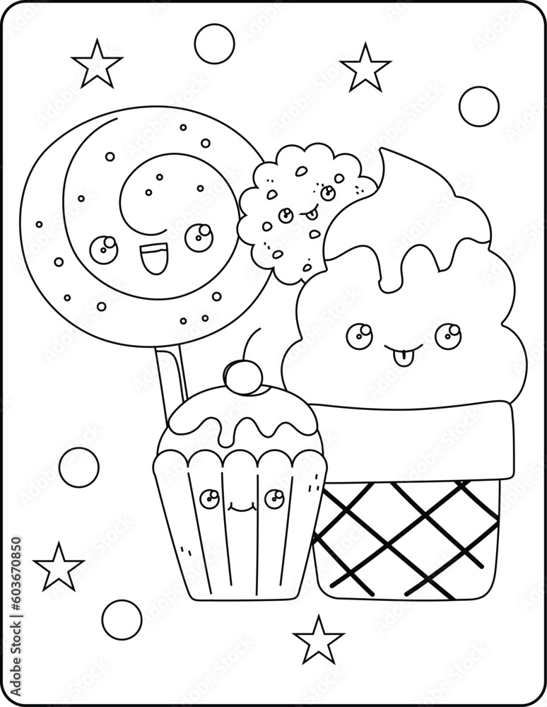Kawaii Food Coloring Page for Kids Stock Vector | Adobe Stock