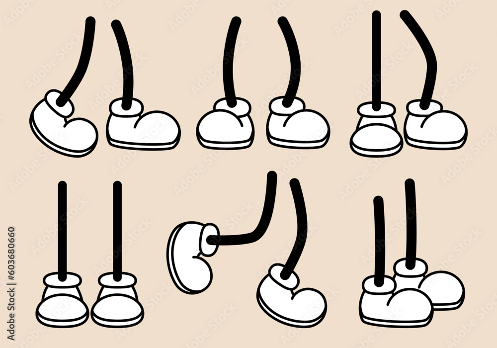 Retro cartoon legs. Vintage comic feet in shoes. Different foot ...