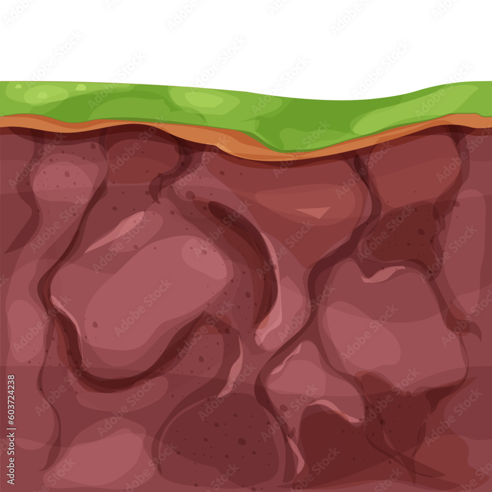 Ground land underground cross section textured with stones in cartoon ...