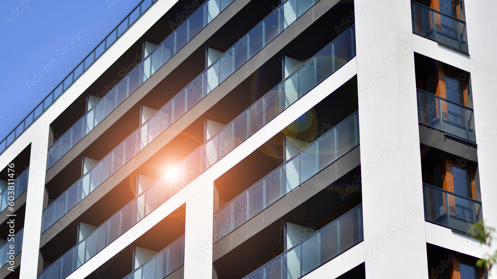 Apartment building with bright facades. Modern minimalist architecture ...