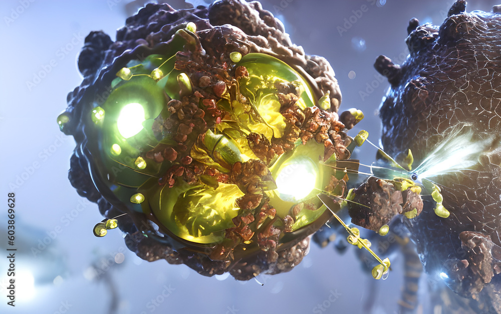 Microscopic view of cells attacked by virus and bacteria - science ...