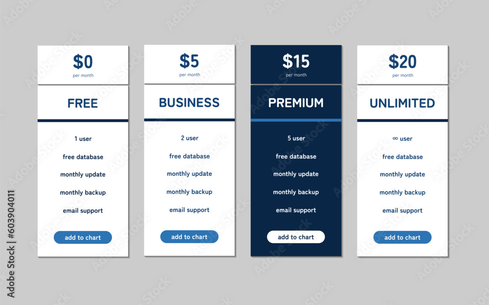 Pricing table vector UI UX design. Landing page website price list ...