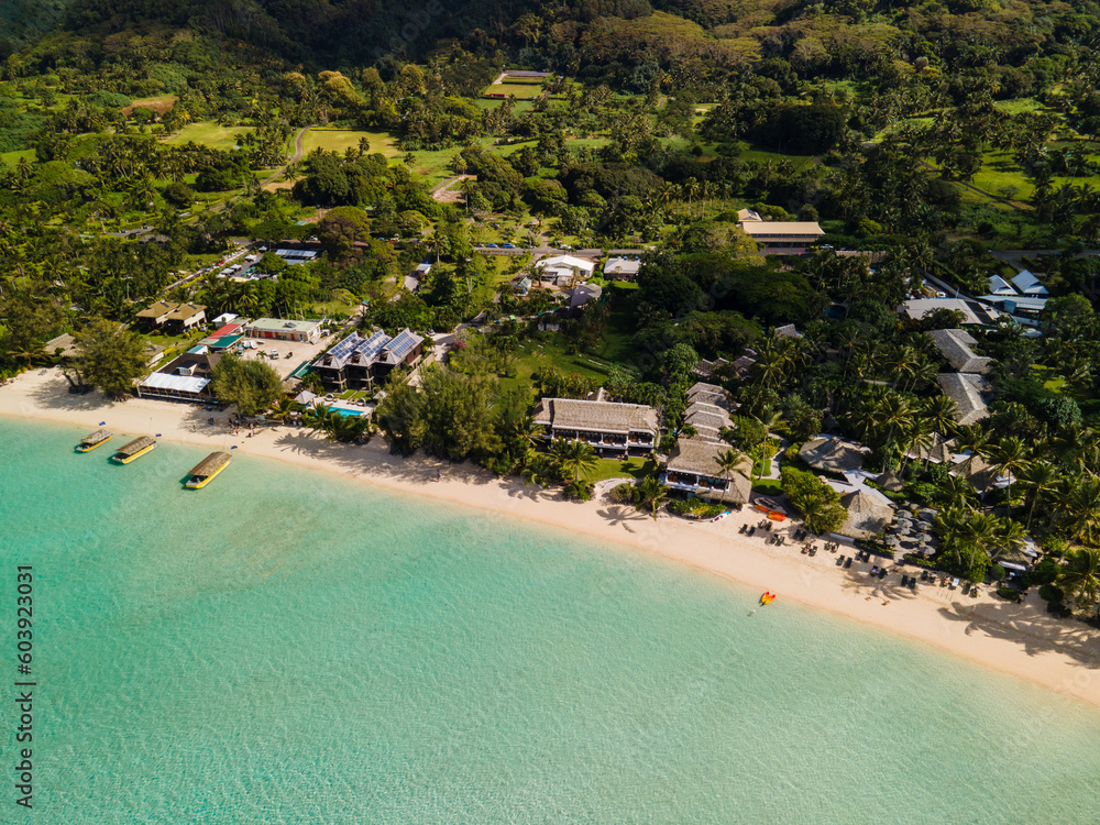 Luxury resort along Muir lagoon in Rarotonga, Cook Islands Stock Photo ...