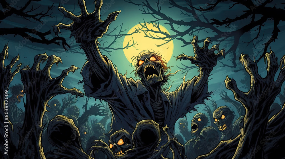 Halloween Zombie Scene created with Generative AI technology Stock ...