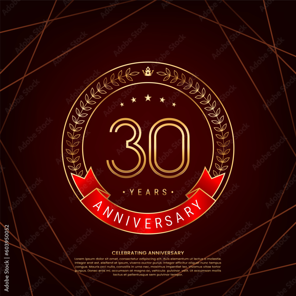 30th anniversary logo with golden laurel wreath and double line numbers ...