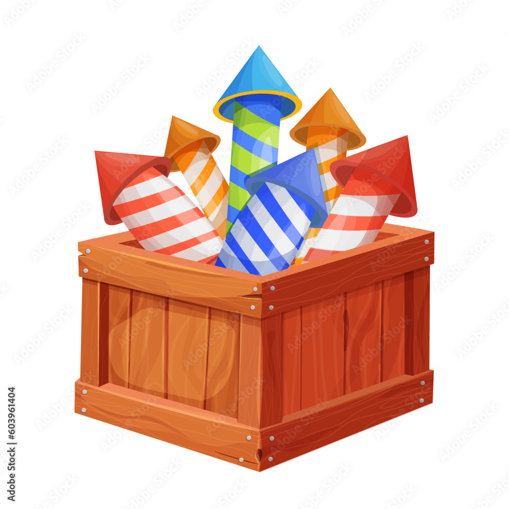 Fireworks Pyrotechnic in wooden box set with rockets and fireworks for ...