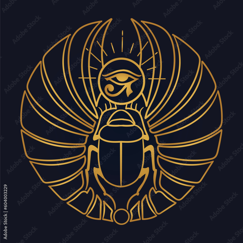 Pharaonic wings Egyptian and Khepri and Ra sun eye Horus icon vector ...