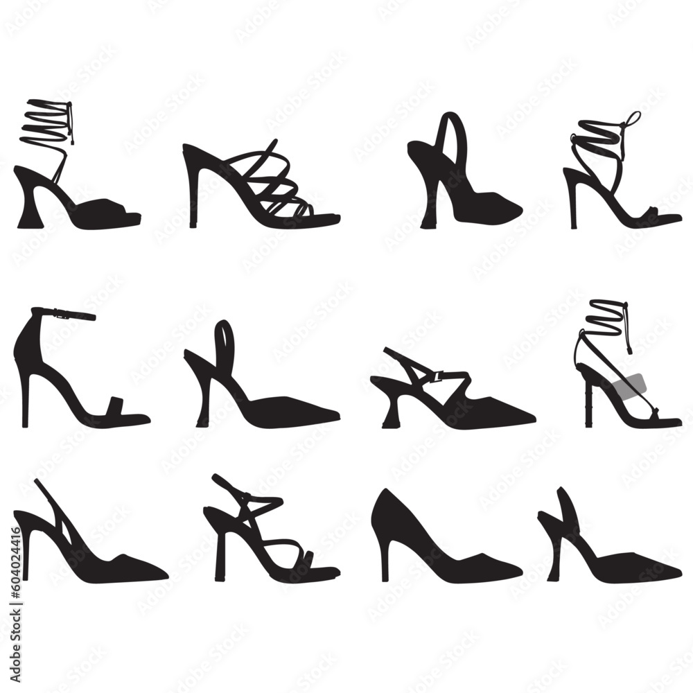 high heel vector silhouette, Shoes silhouette, High Heels Bundle ...