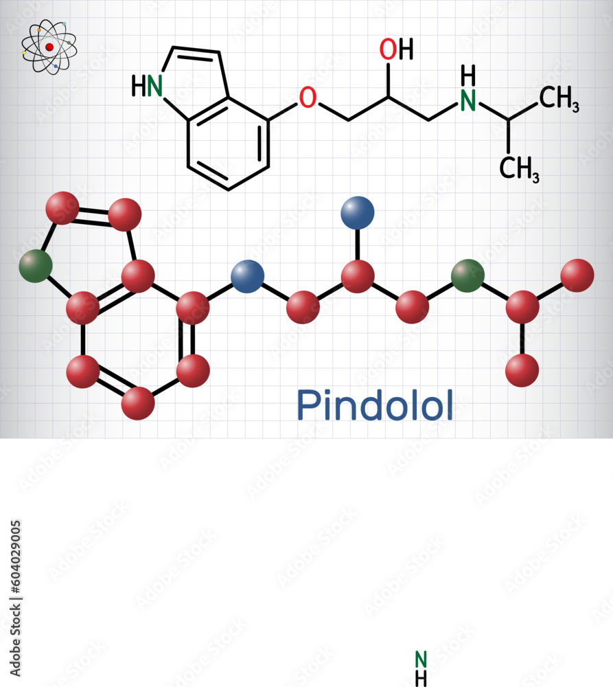 Pindolol molecule. It is nonselective beta adrenergic receptor blocker ...