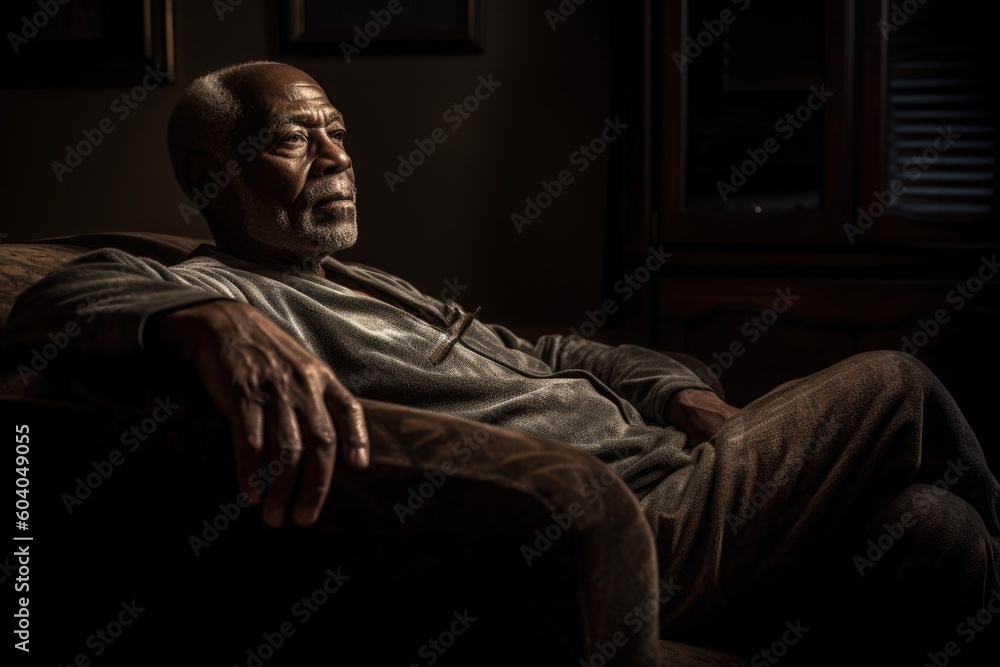 Male African American senior relaxing in a recliner relax room ...