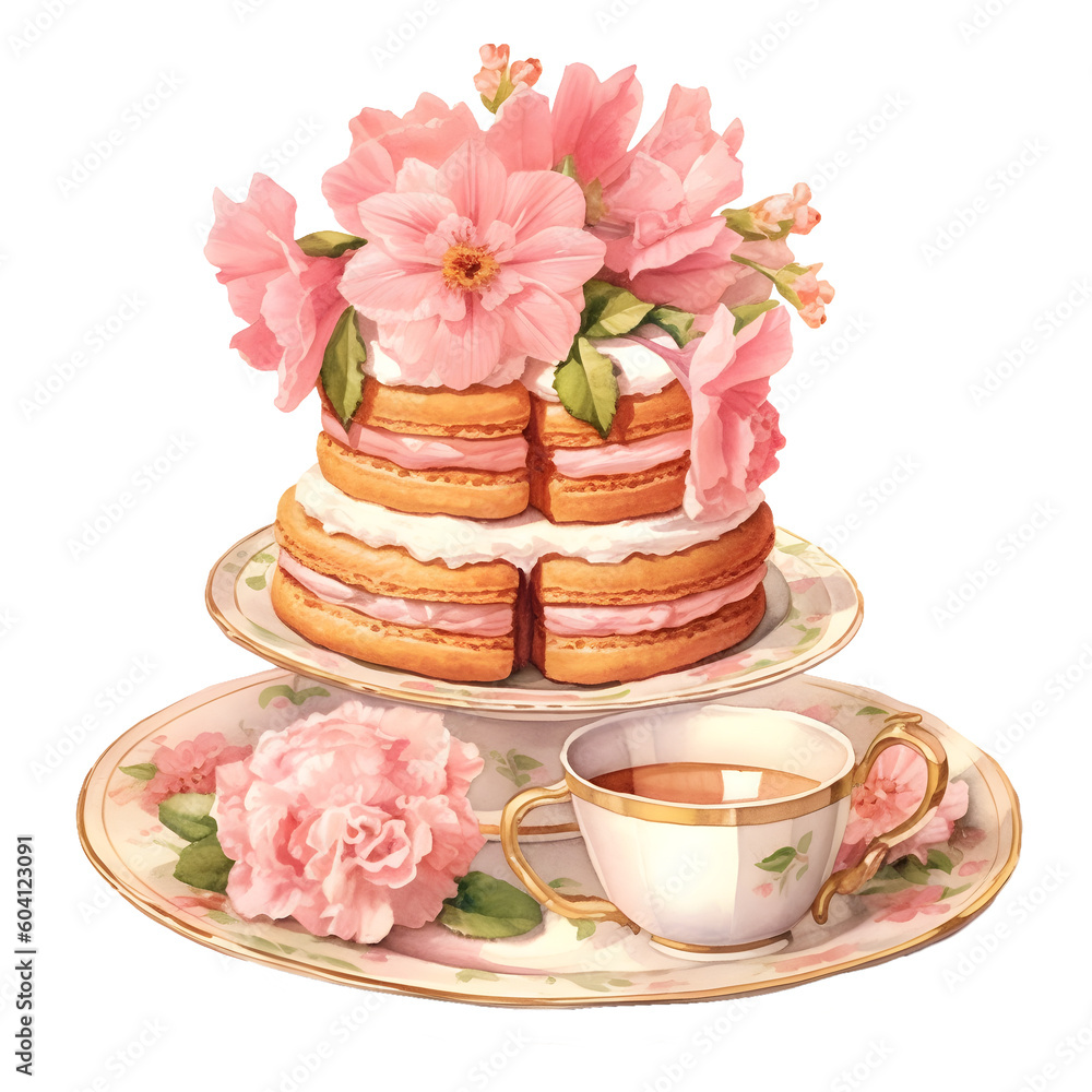 Vintage Tea Time Party Watercolor Clipart, afternoon tea, tea party ...