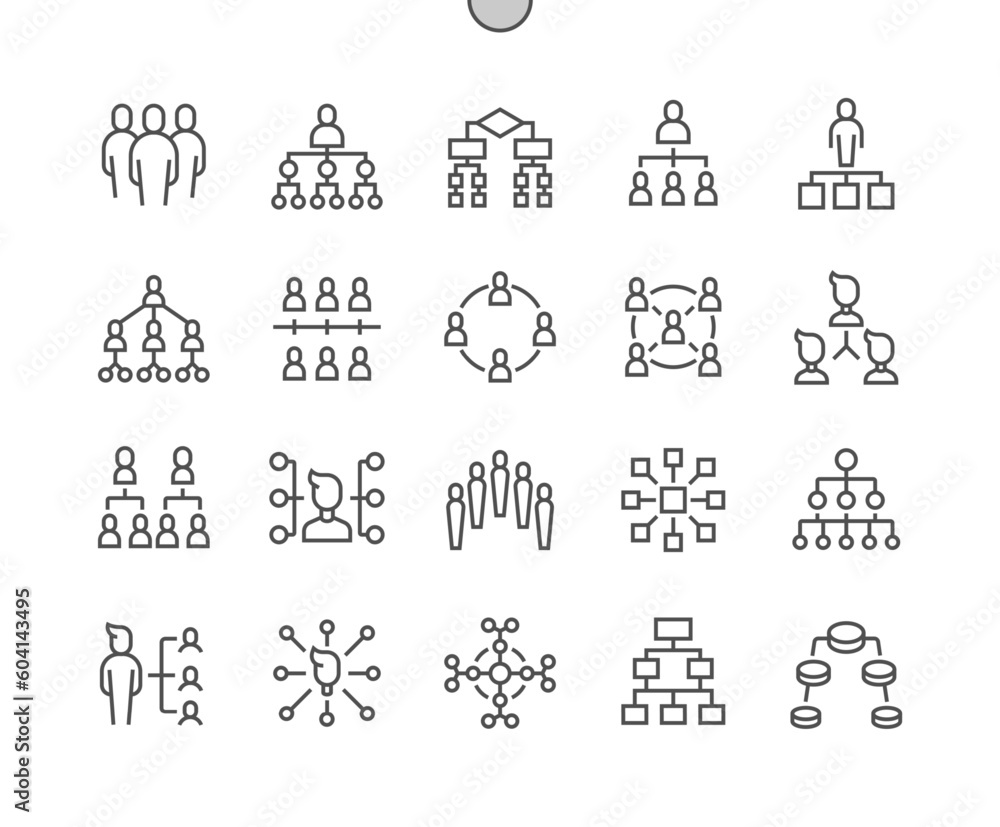Organization chart hierarchy. Businessman manager employee. Structure, teamwork, process. Pixel ...