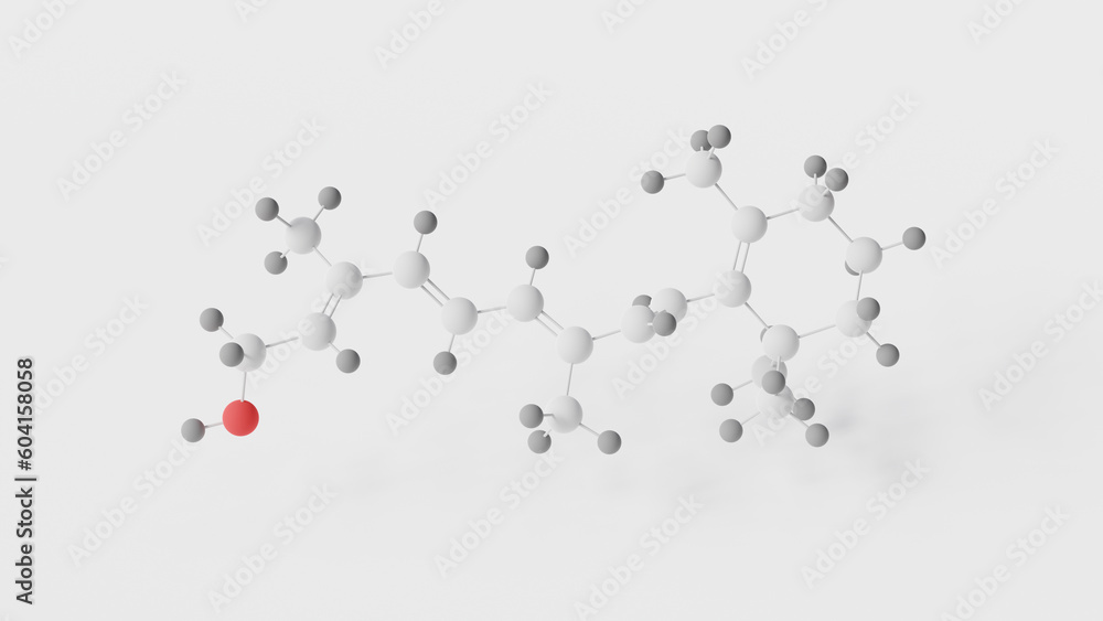 retinol molecule 3d, molecular structure, ball and stick model ...