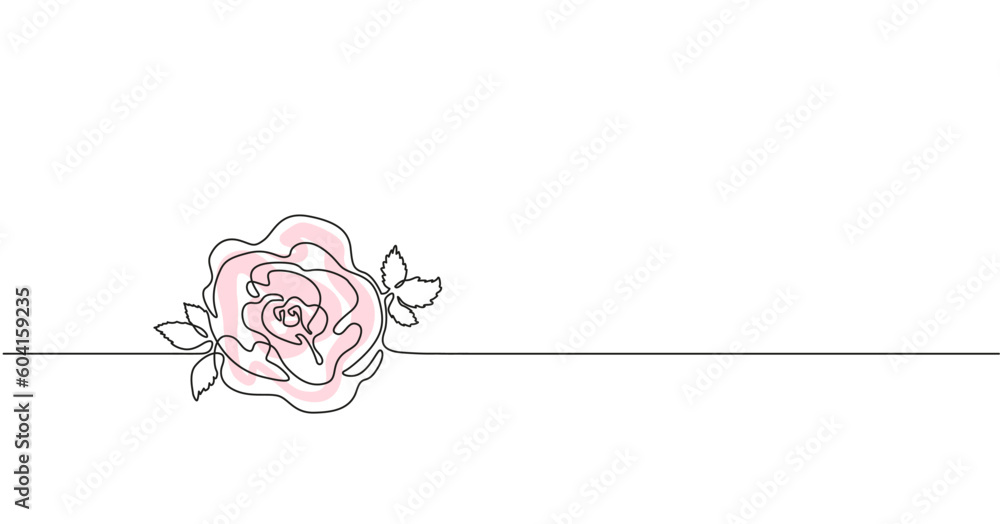 Vector illustration of rose and leaves. Simple one line art with the ...