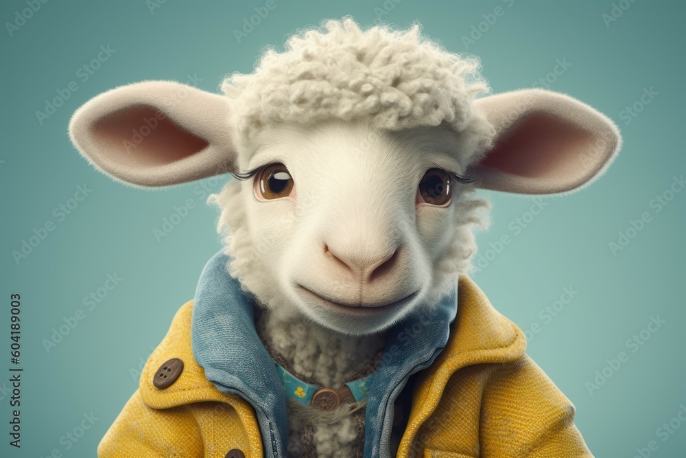 Anthropomorphic baby sheep dressed in human clothing. Humanized animal ...