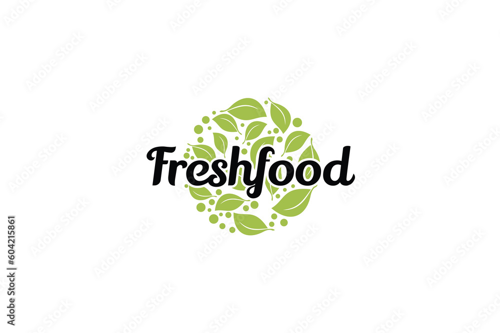 fresh food logo with a combination of fresh food lettering and green ...