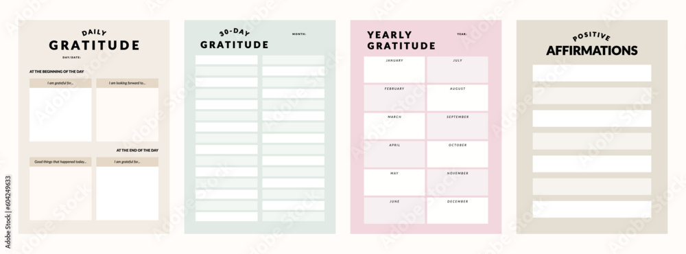 Set of printable vector manifestation, affirmation, gratitude planner ...