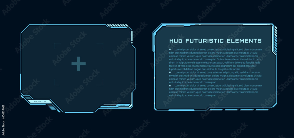 Futuristic ui: windows, target and header. High tech elements for user ...