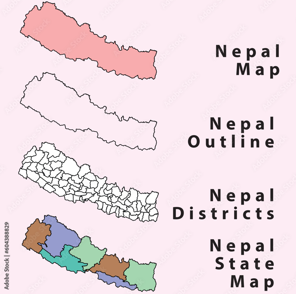 Stock-Vektorgrafik „india nepal map, outline vector, nepal old map ...