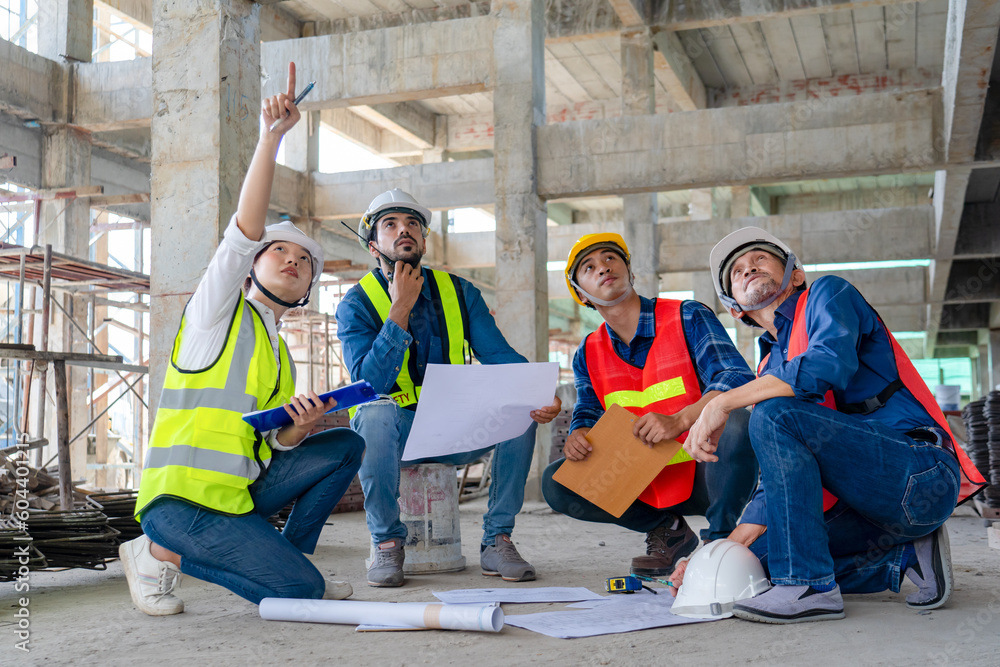 civil engineer manager meeting together with architect foreman and ...