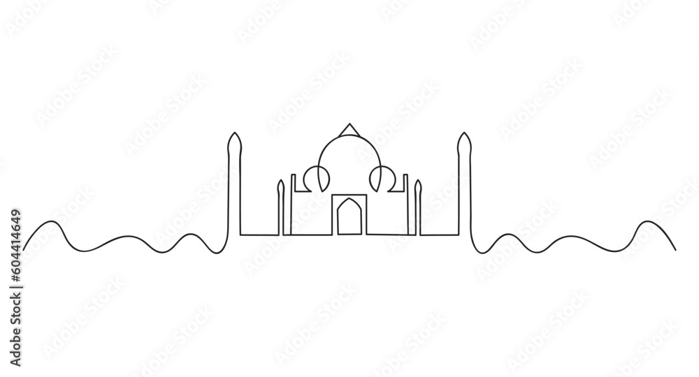 Taj mahal line art vector. Continuous line art single line monument ...