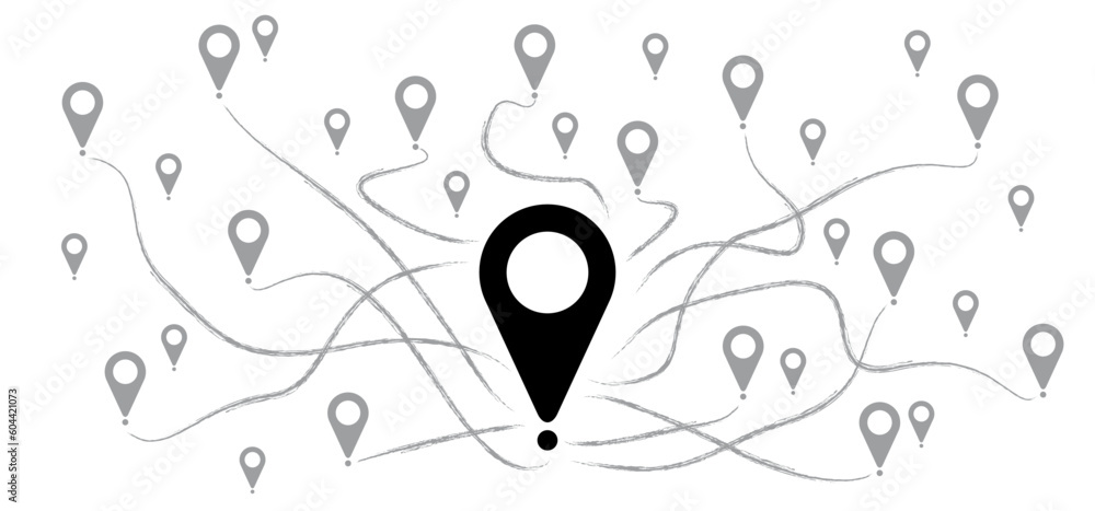 Pointer or point trekking route. Marks, location martker icon. Pin ...