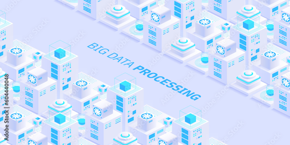 Vector de Stock Vector isometric server room. Quantum computer. Cloud storage data center. Web ...