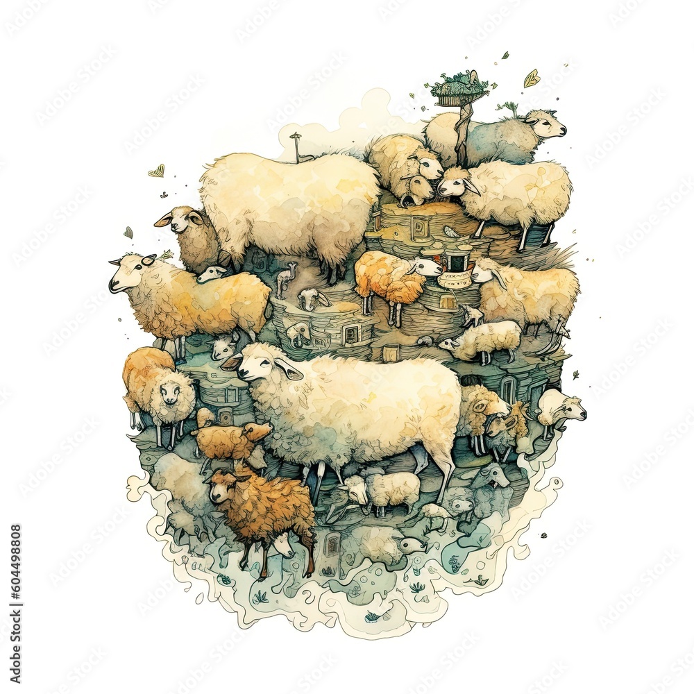 Traditional Chinese sheep painting in the theme of 12 Chinese zodiac ...