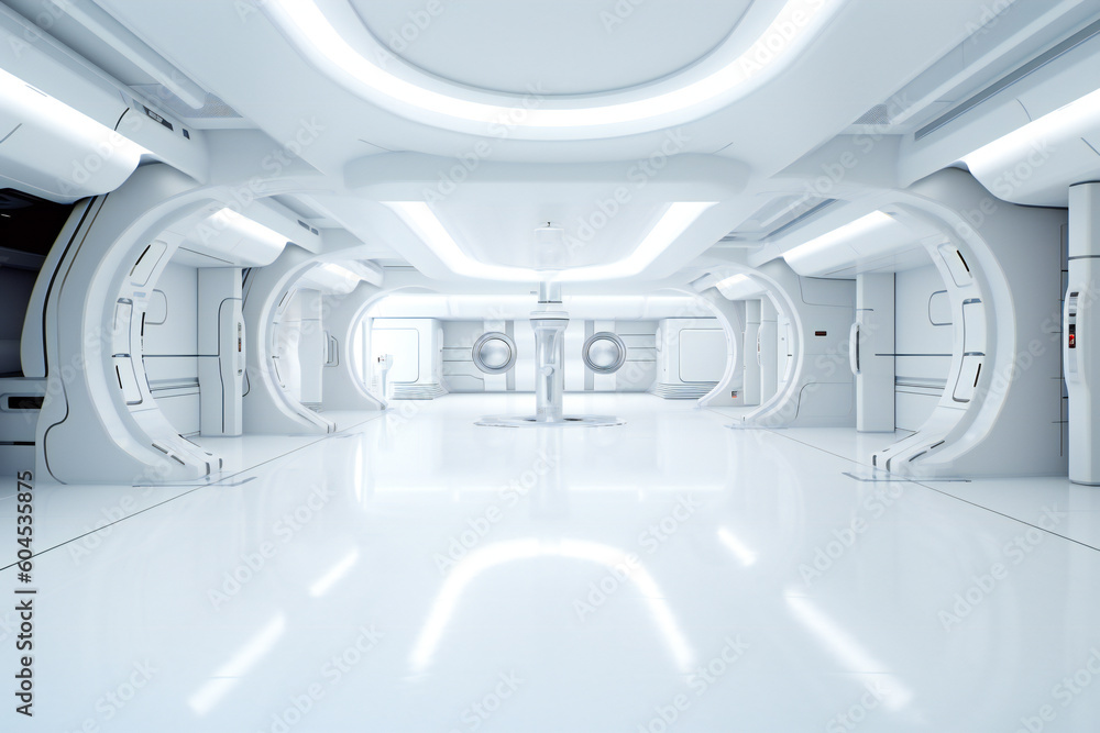 Smooth clean white futuristic interior, science fiction lab or space ...